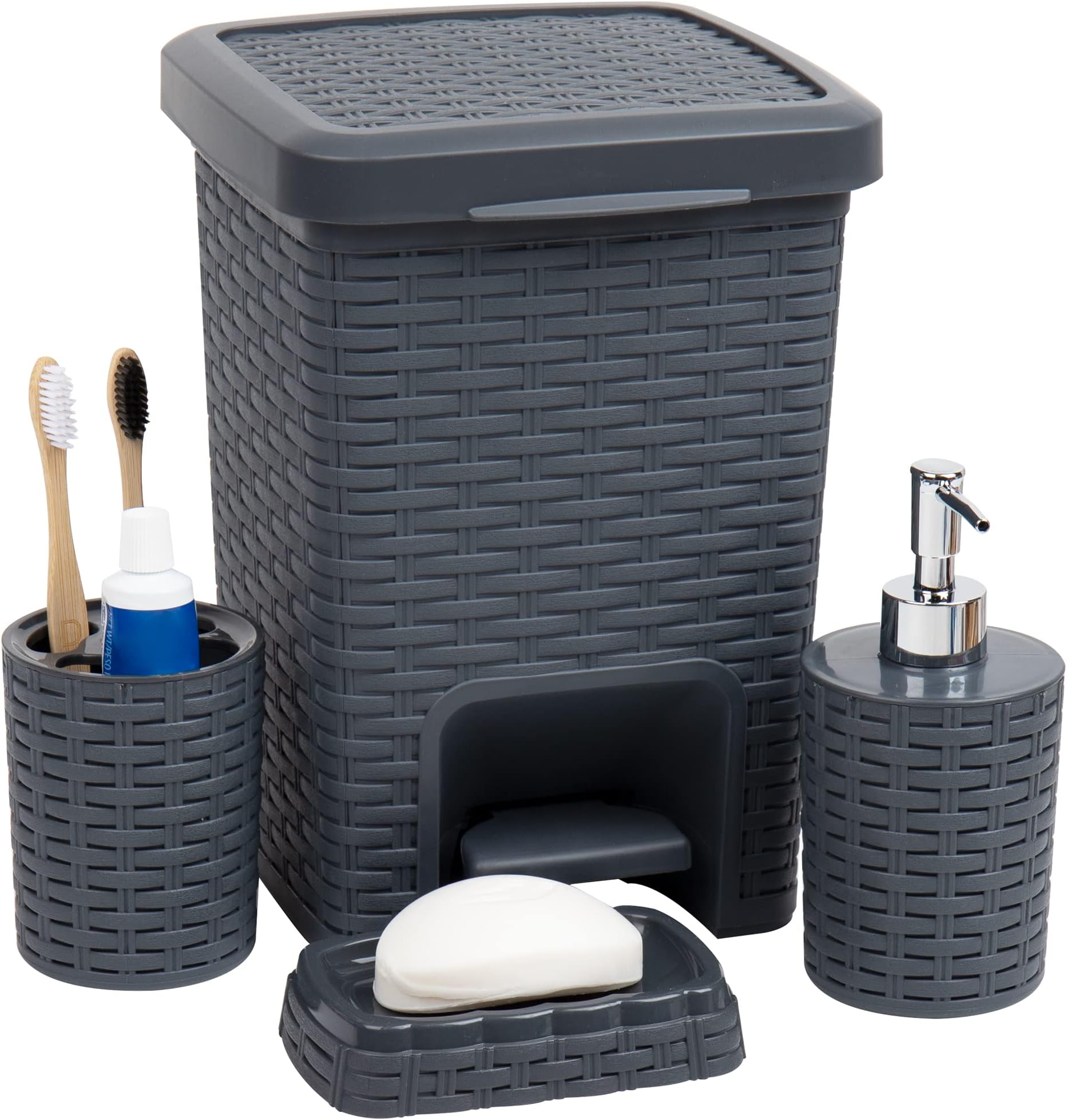 Amazon.com: Mind Reader Bathroom Set, Trash Can, Toothbrush Holder ...