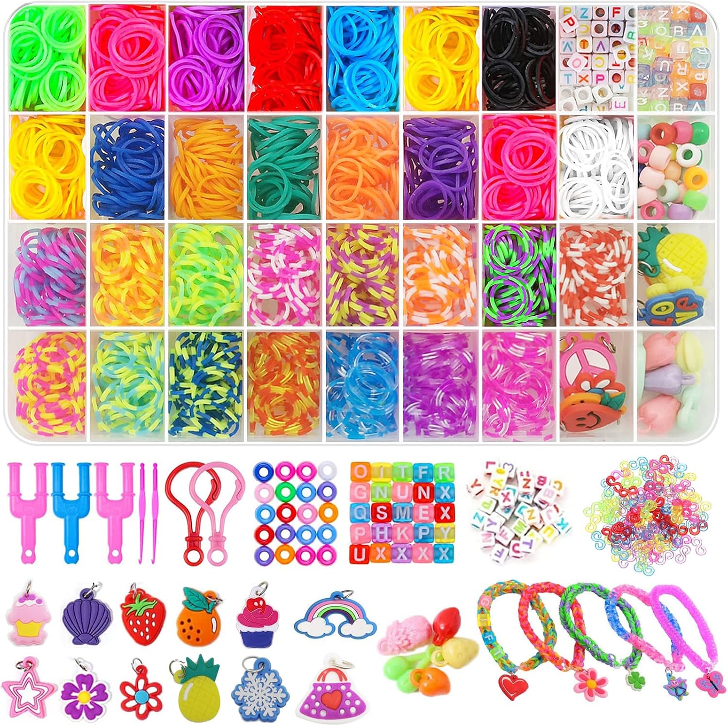 Delycazy 2200+ Loom Bands Kit, 30 Colors Loom Rubber Bands for DIY ...