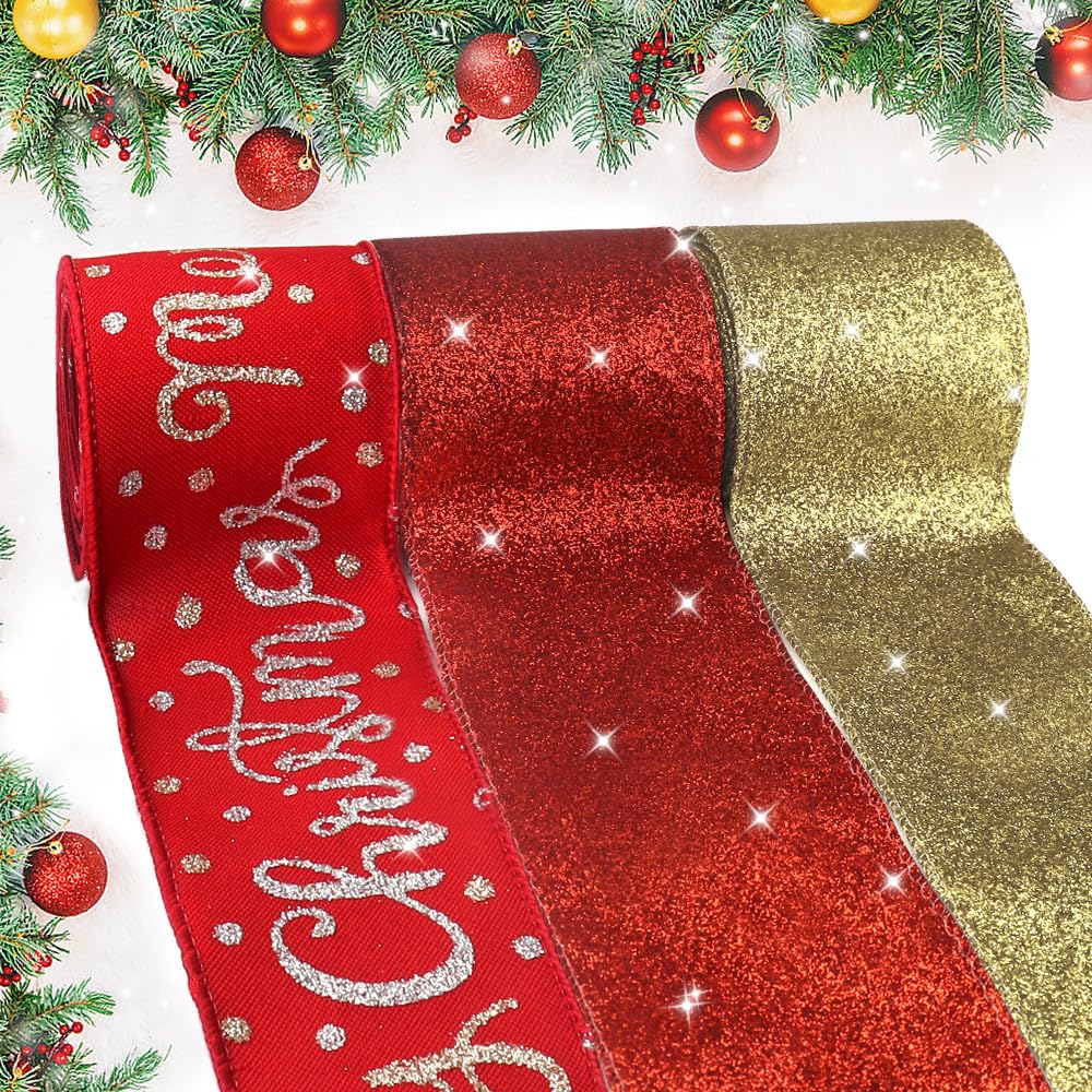 Amazon.com: Hying 3 Rolls Merry Christmas Ribbons for Wreath Bows ...