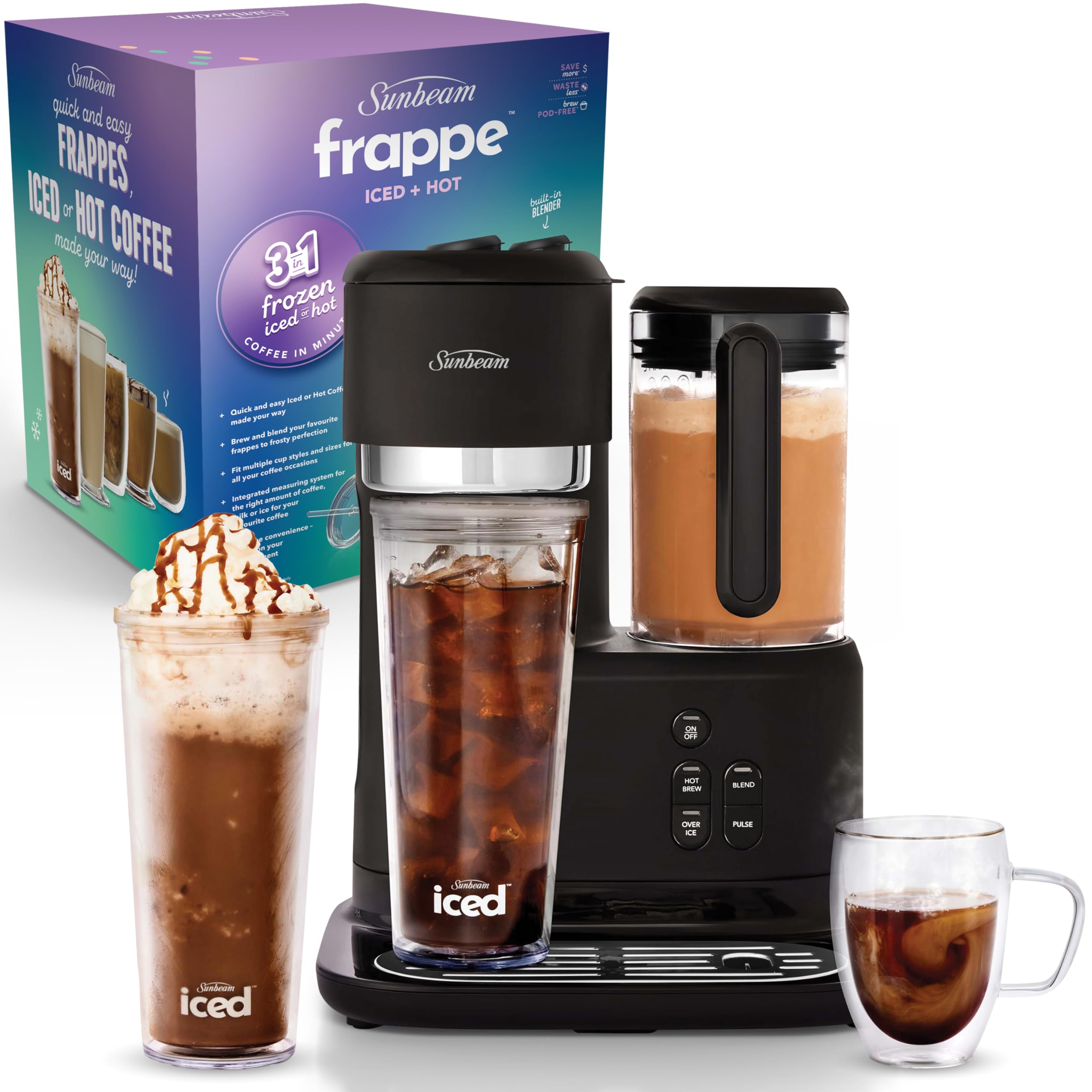 Sunbeam 3-in-1 Frappe Iced and Hot Coffee Maker with Blender | Single ...