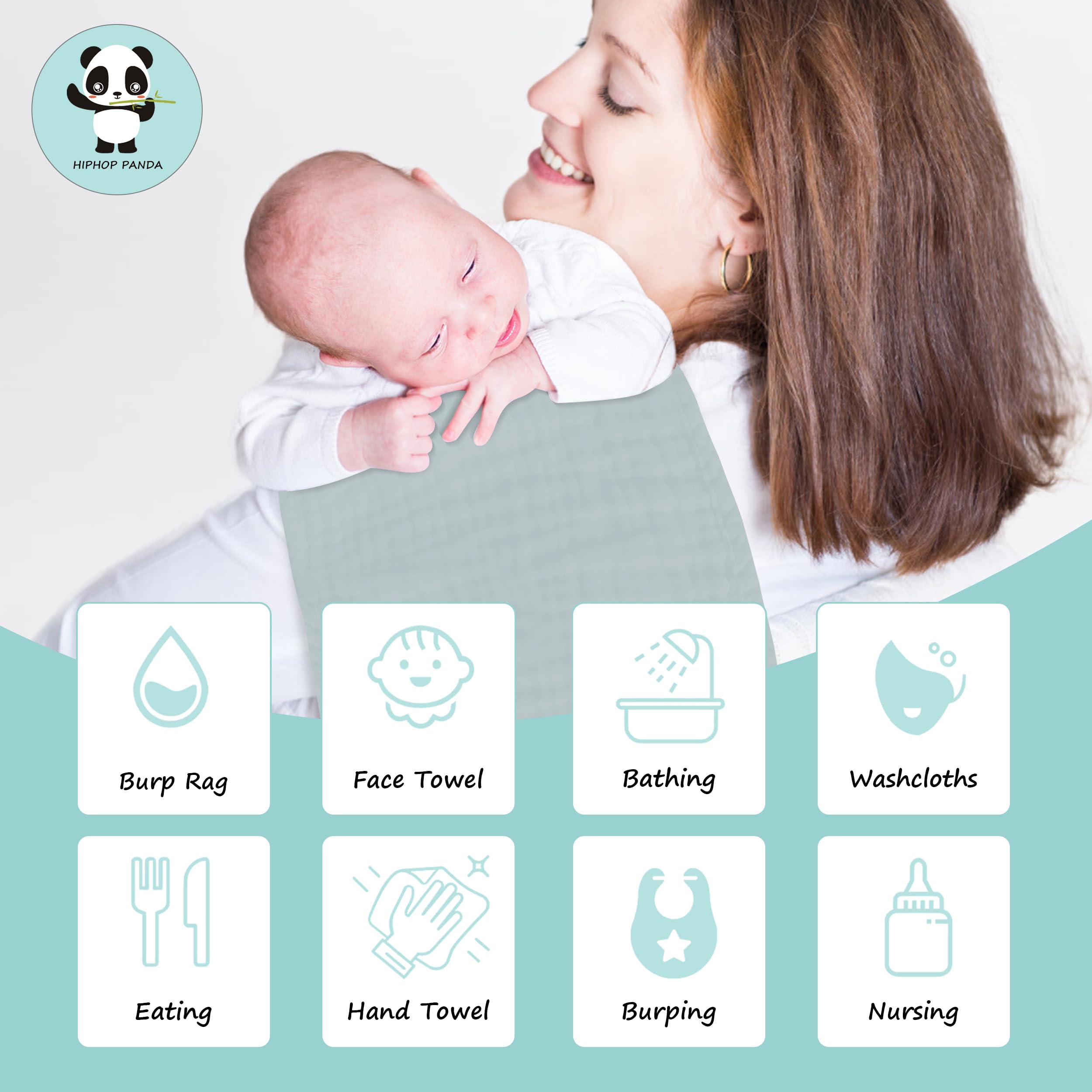 Snapklik.com : HIPHOP PANDA 10 Pack 6-Layers Muslin Burp Cloths Large ...