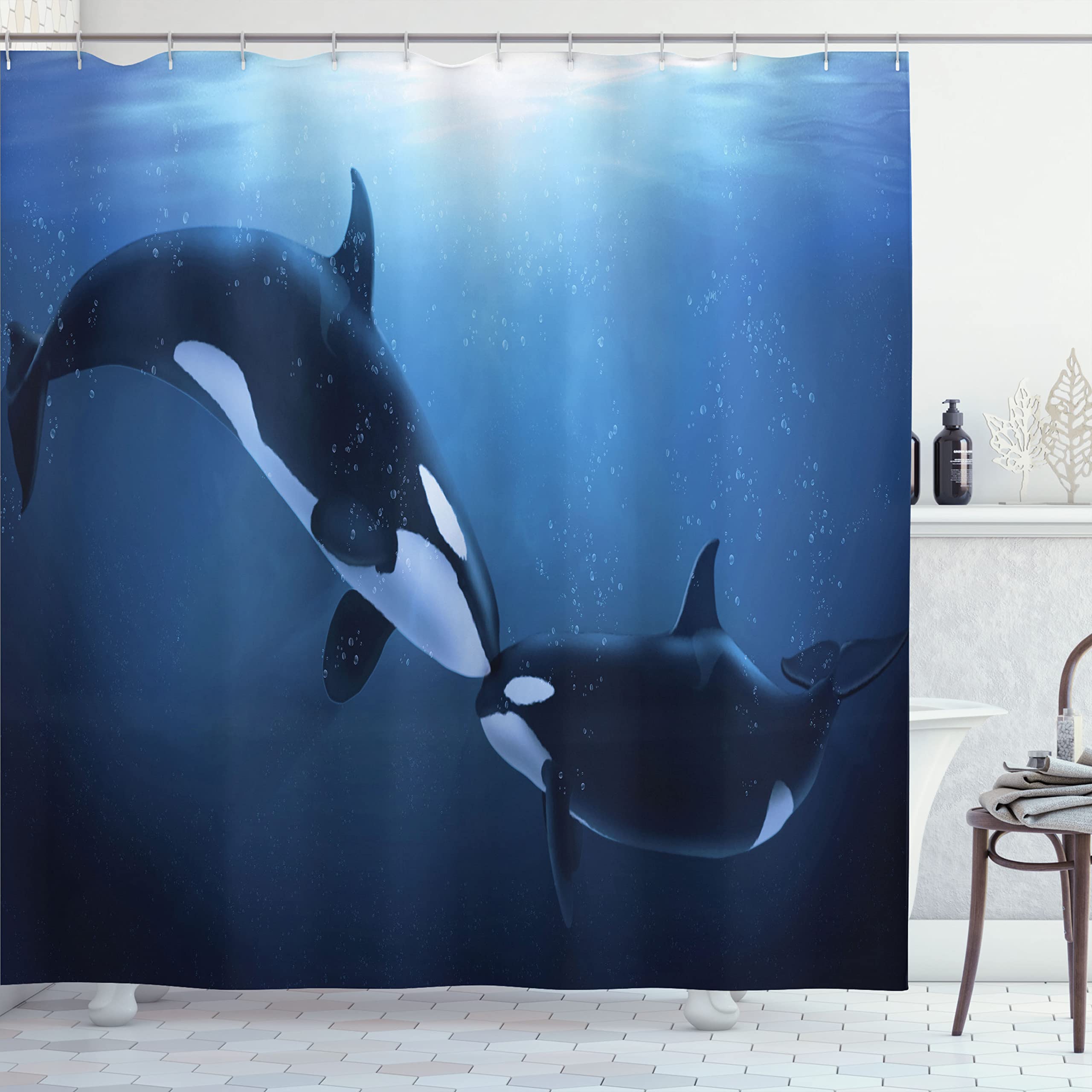 Amazon.com: Lunarable Orca Shower Curtain, Whale Family Underwater ...