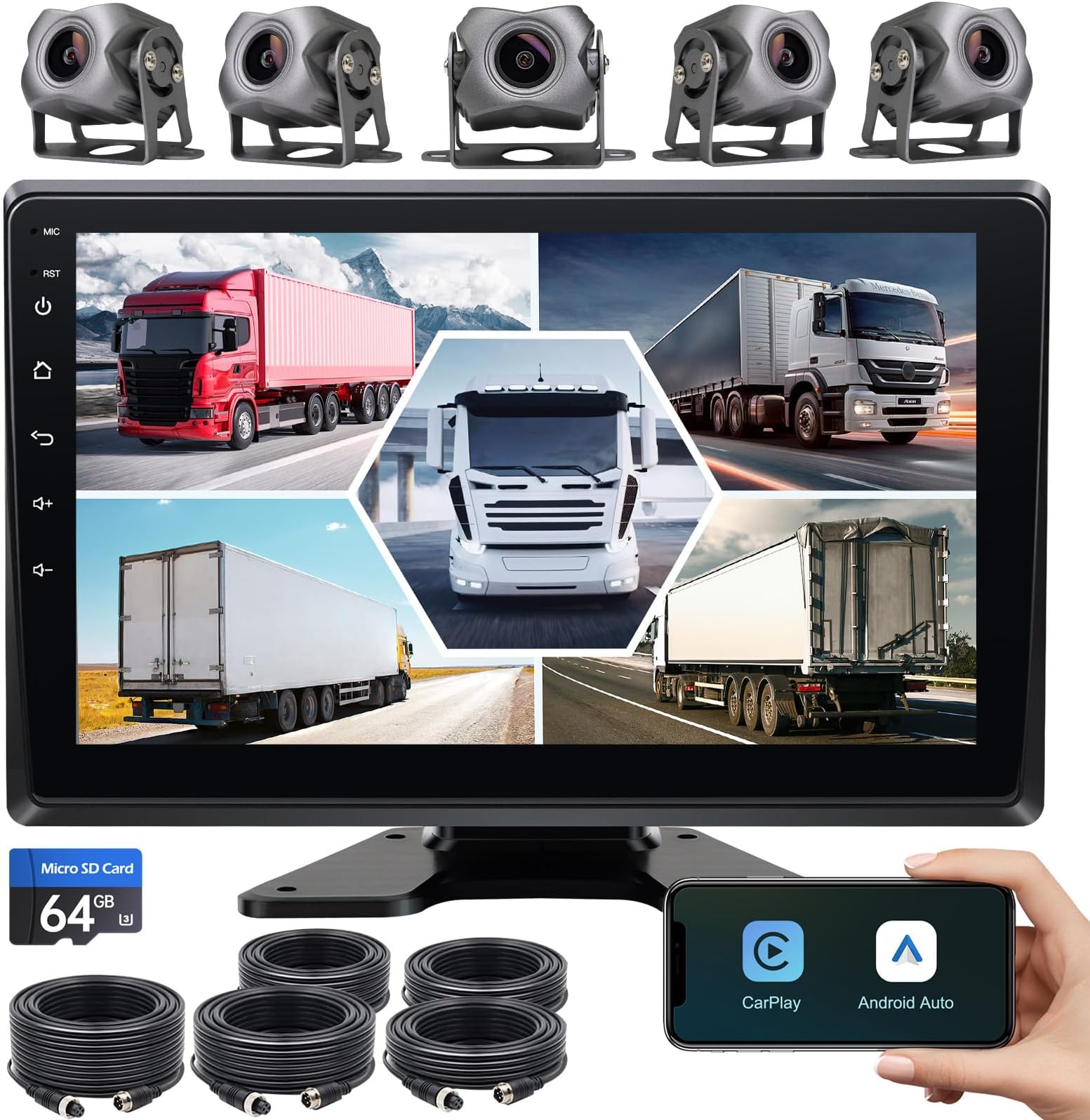 Amazon.com: 5-Channel 1080P Backup Camera Dash Cam with 10.2'' Monitor ...