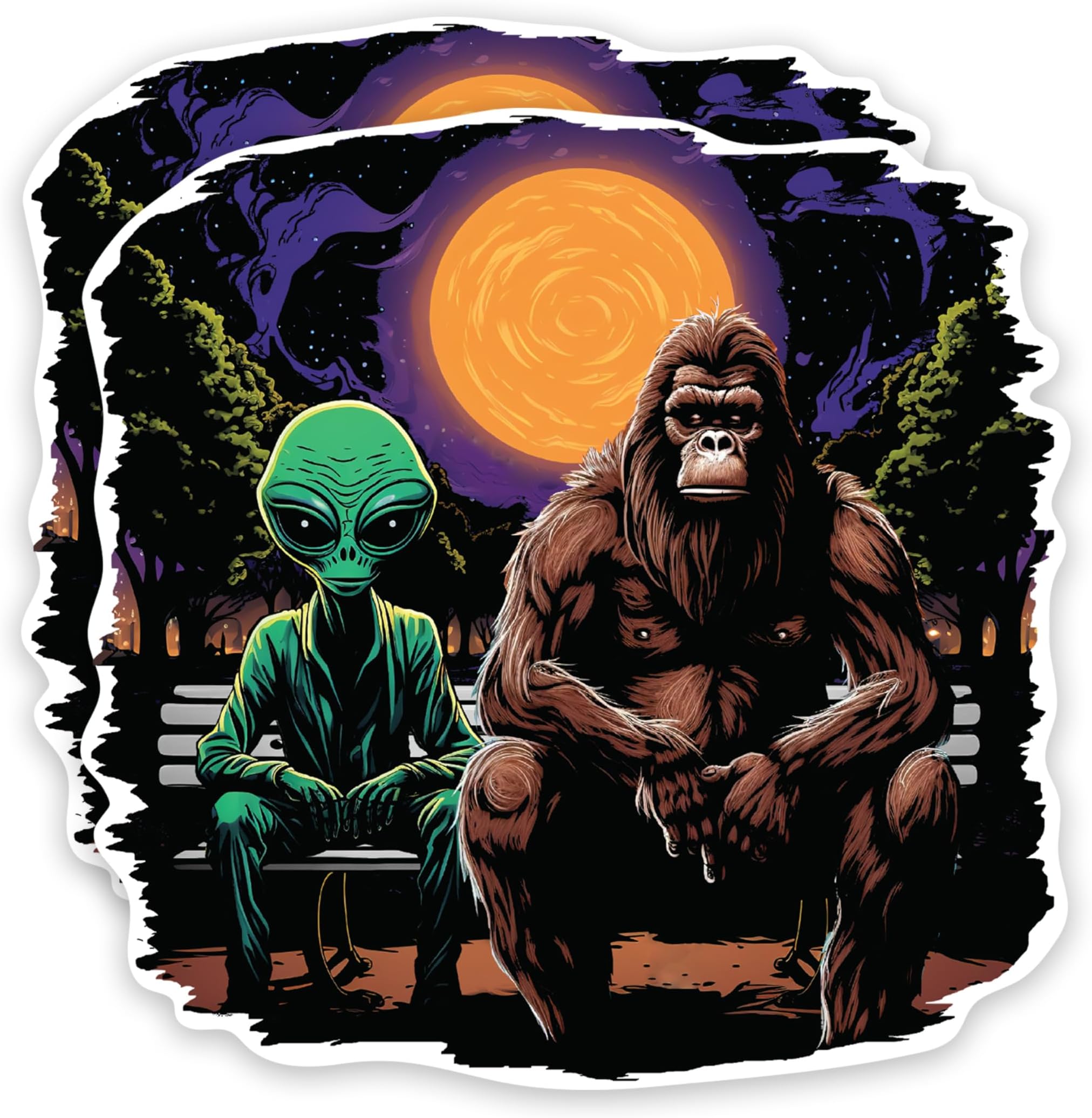 Amazon.com - (2 Pack) Bigfoot and an Alien Sitting Together Bumper ...