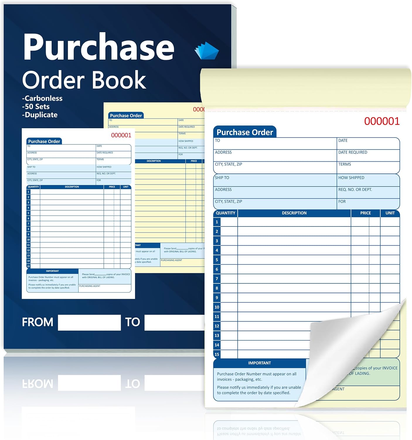 Amazon.com : 100 Sets Purchase Order Book 5-9/16 x 8-7/16 Inches 2 Part ...