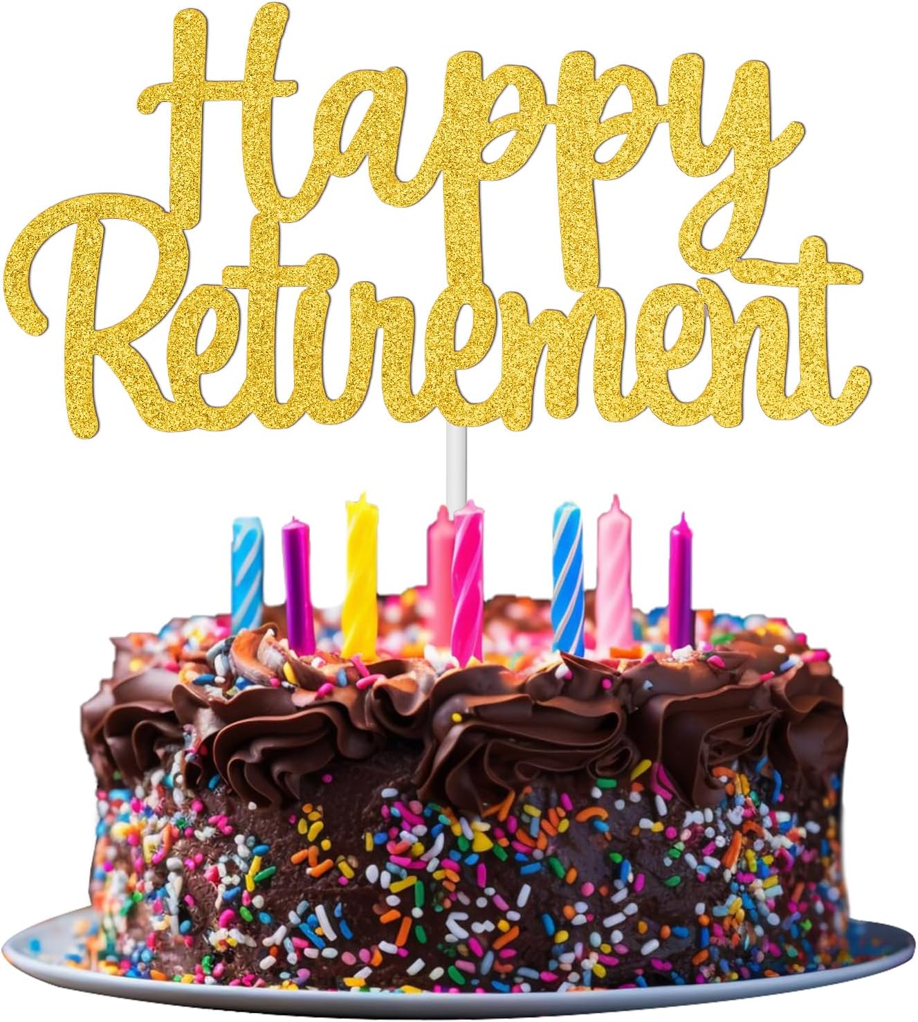 Amazon.com: NUWDHP Gold Happy Retirement Cake Topper - Glitter ...