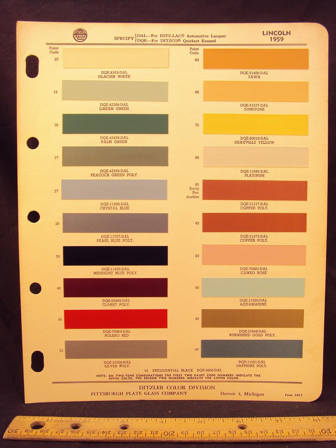 1959 LINCOLN Paint Colors Chip Page: Ford Motor Company: Amazon.com: Books