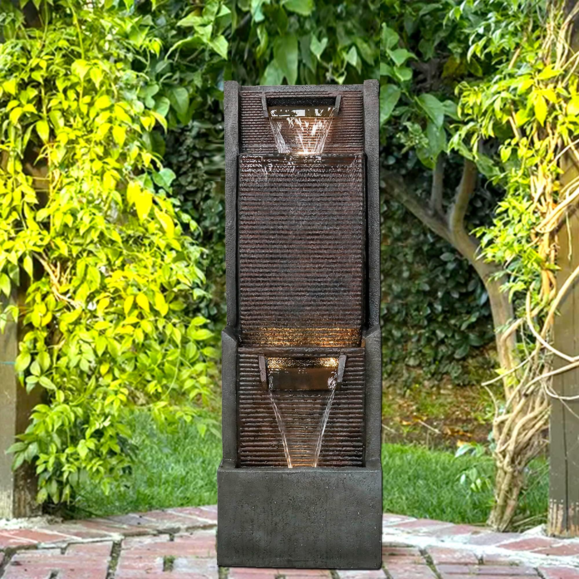 Amazon.com : Zinc Metal Wall Of Water Fountain with Light : Patio, Lawn ...