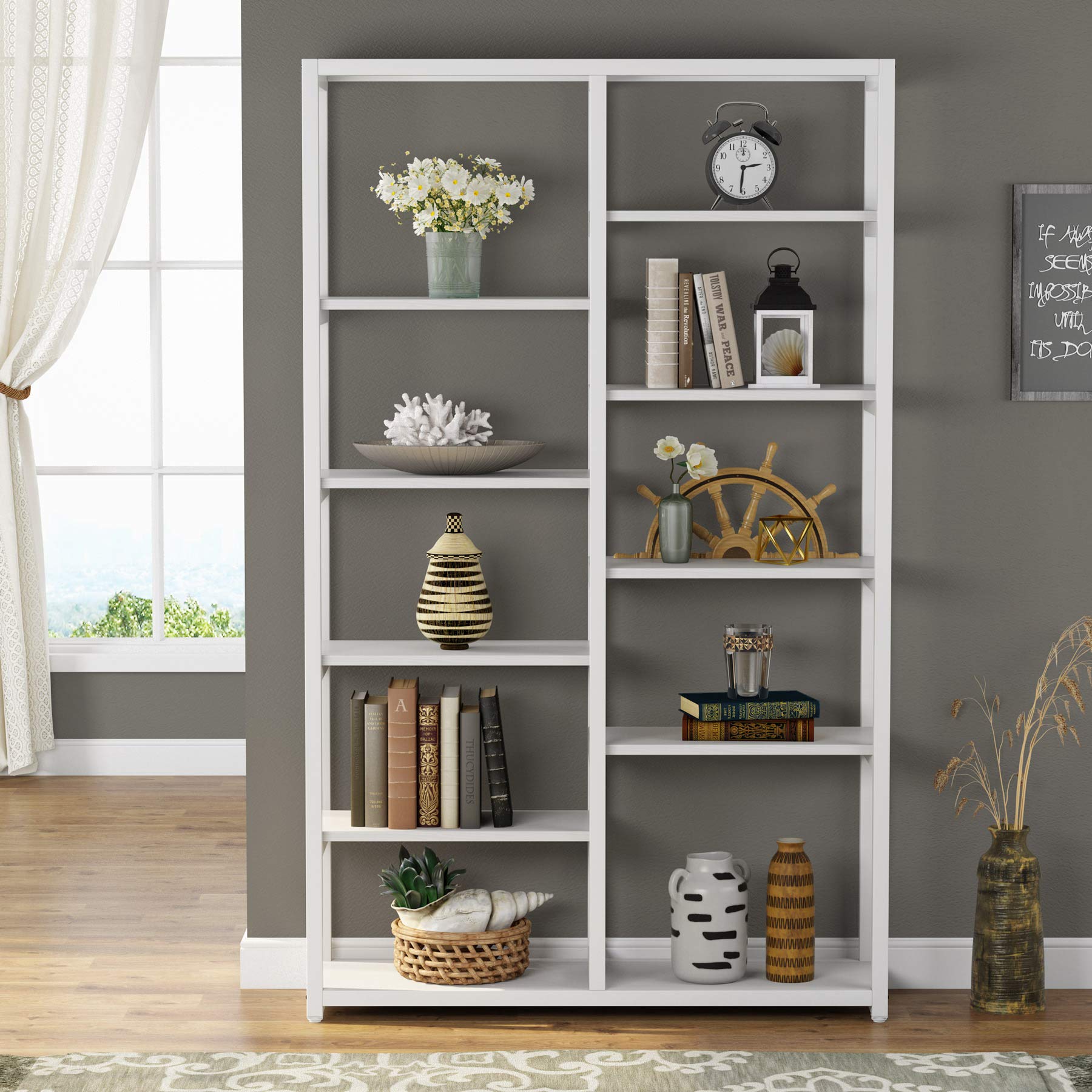 Buy Tribesigns Bookshelf Bookcase, White 10-Open Shelf Etagere Bookcase ...
