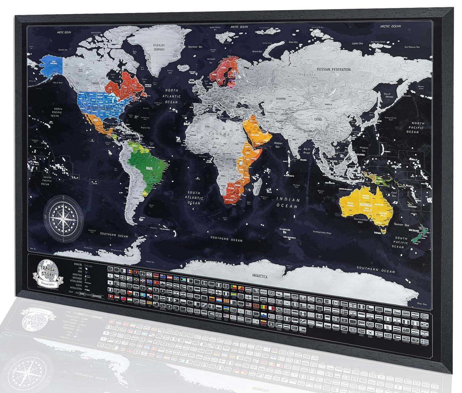 Scratch off World Travel Map - 196 Countries Flags, 732 Biggest Cities ...