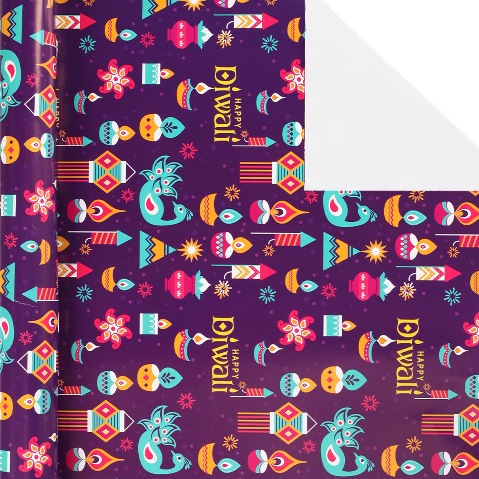 Bolsome 16 Sheets Happy Diwali Wrapping Paper Rangoli Lantern Diya ...