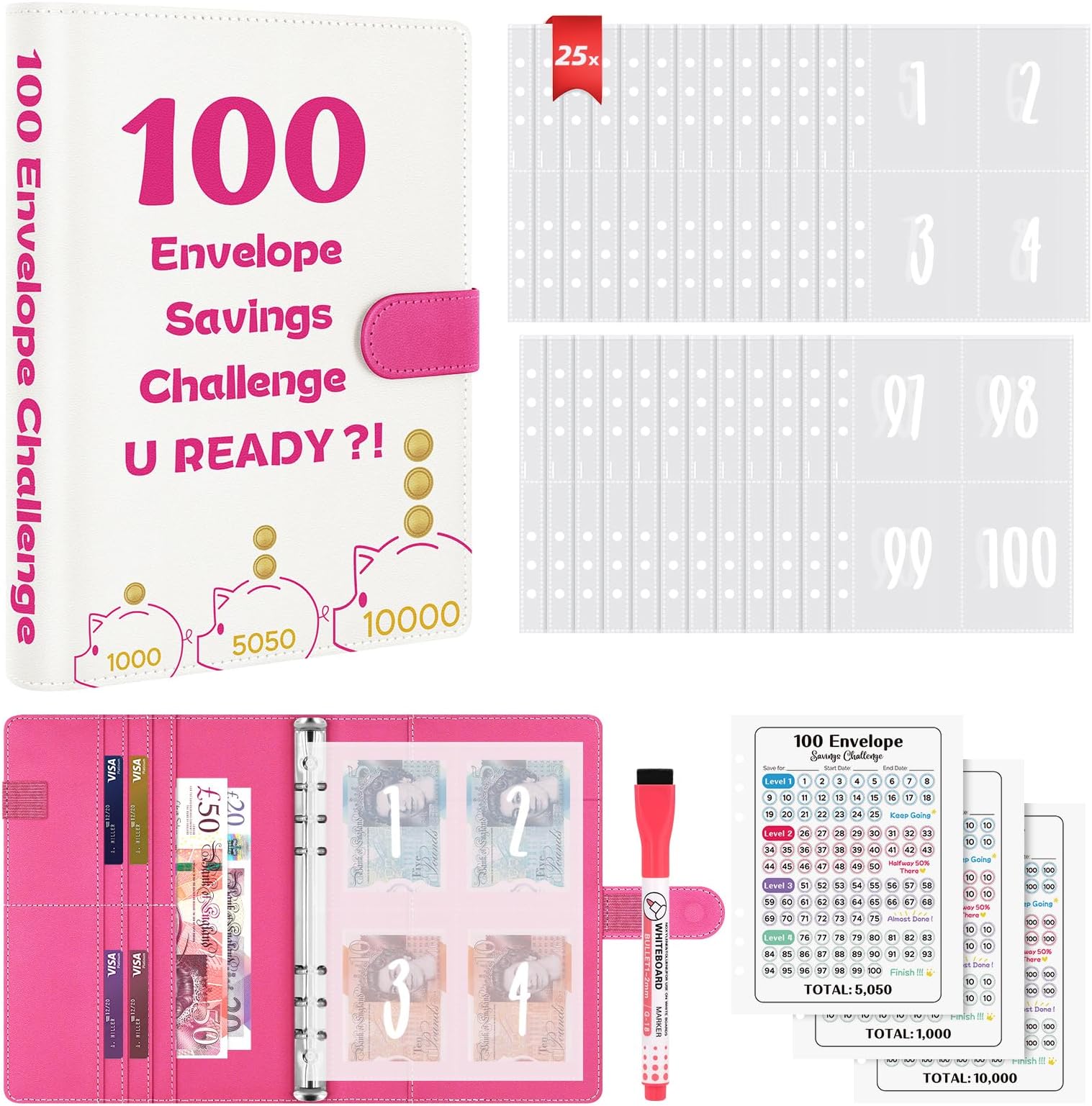 WenmthG 100 Envelopes Saving Challenge, A5 Money Saving Wallet with ...