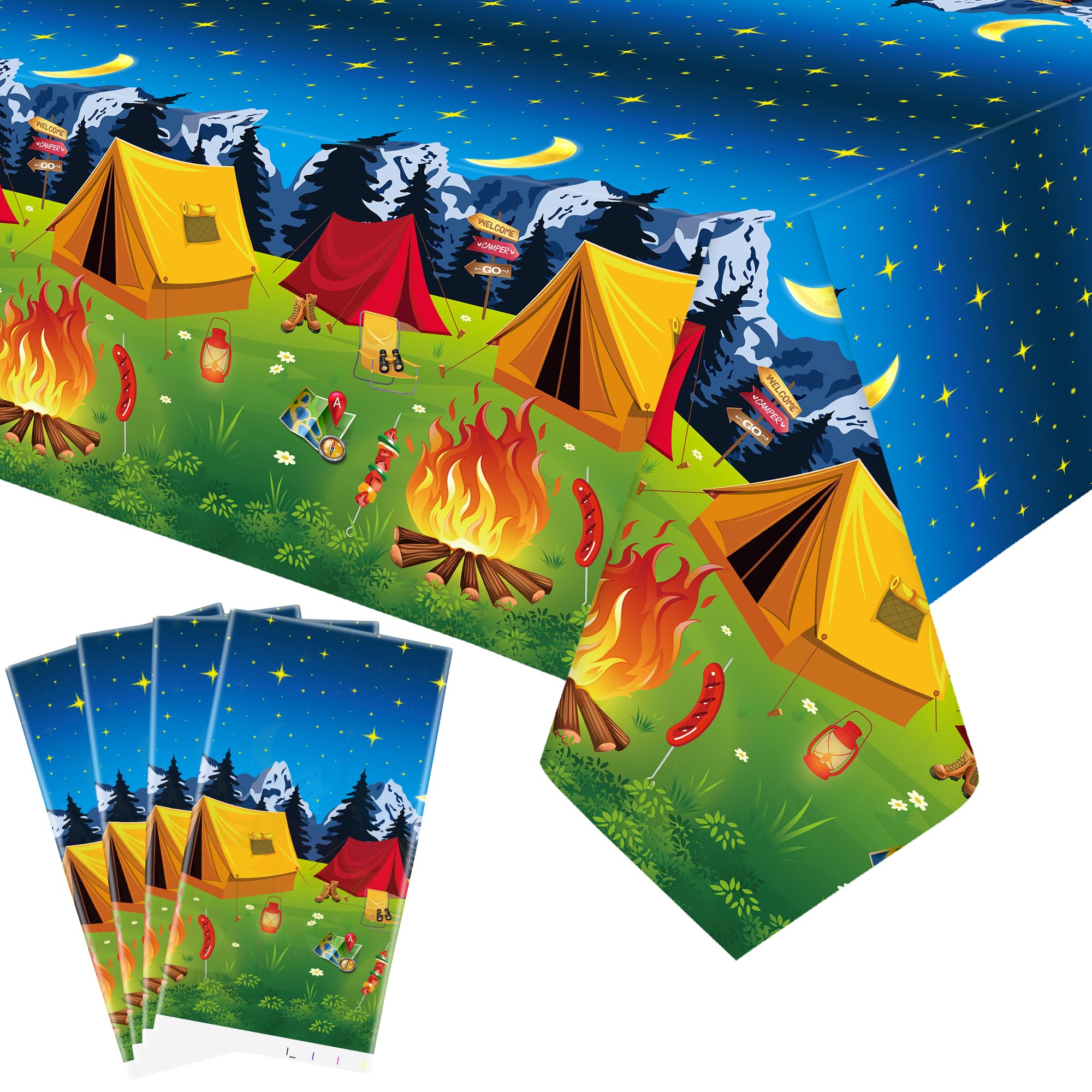 Amazon.com: LSJDEER 4 Pack Camping Party Tablecloth - Adventure Camp ...