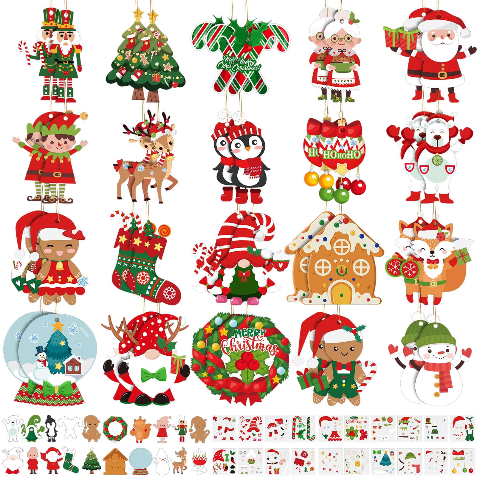 Amazon.com: Cholemy 60 Pack 20 Styles Christmas Ornament Craft Make ...