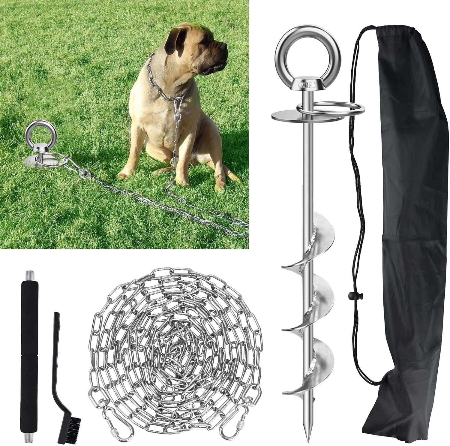 Amazon.com : Tinnmao Heavy Duty Dog Tie Out Cable and Stake Set, 15ft ...