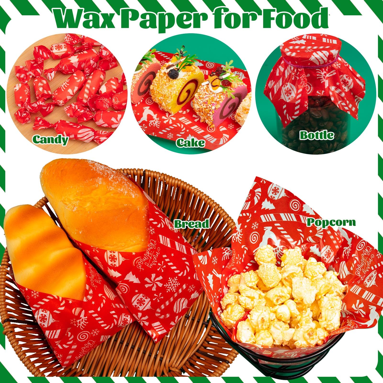 Snapklik.com : 100 Pcs Christmas Wax Paper Sheets For Food, Sandwich ...