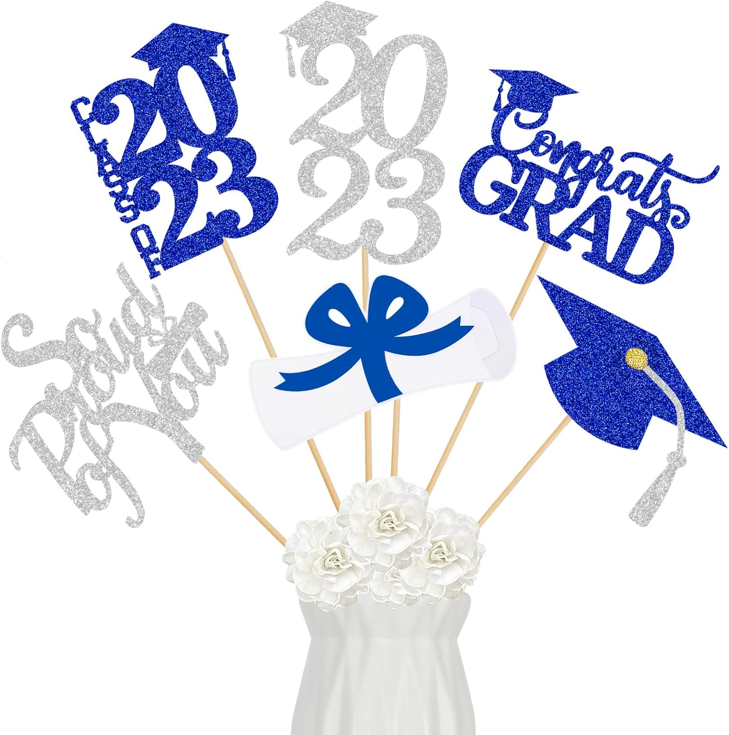 Amazon.com: Blue and Silver 2023 Graduation Centerpiece Sticks ...