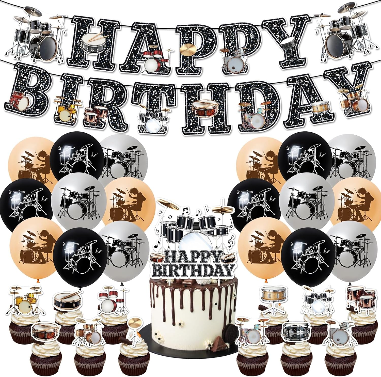 Amazon.com: Drum Birthday Party Supplies Set Music Drum Birthday Party ...