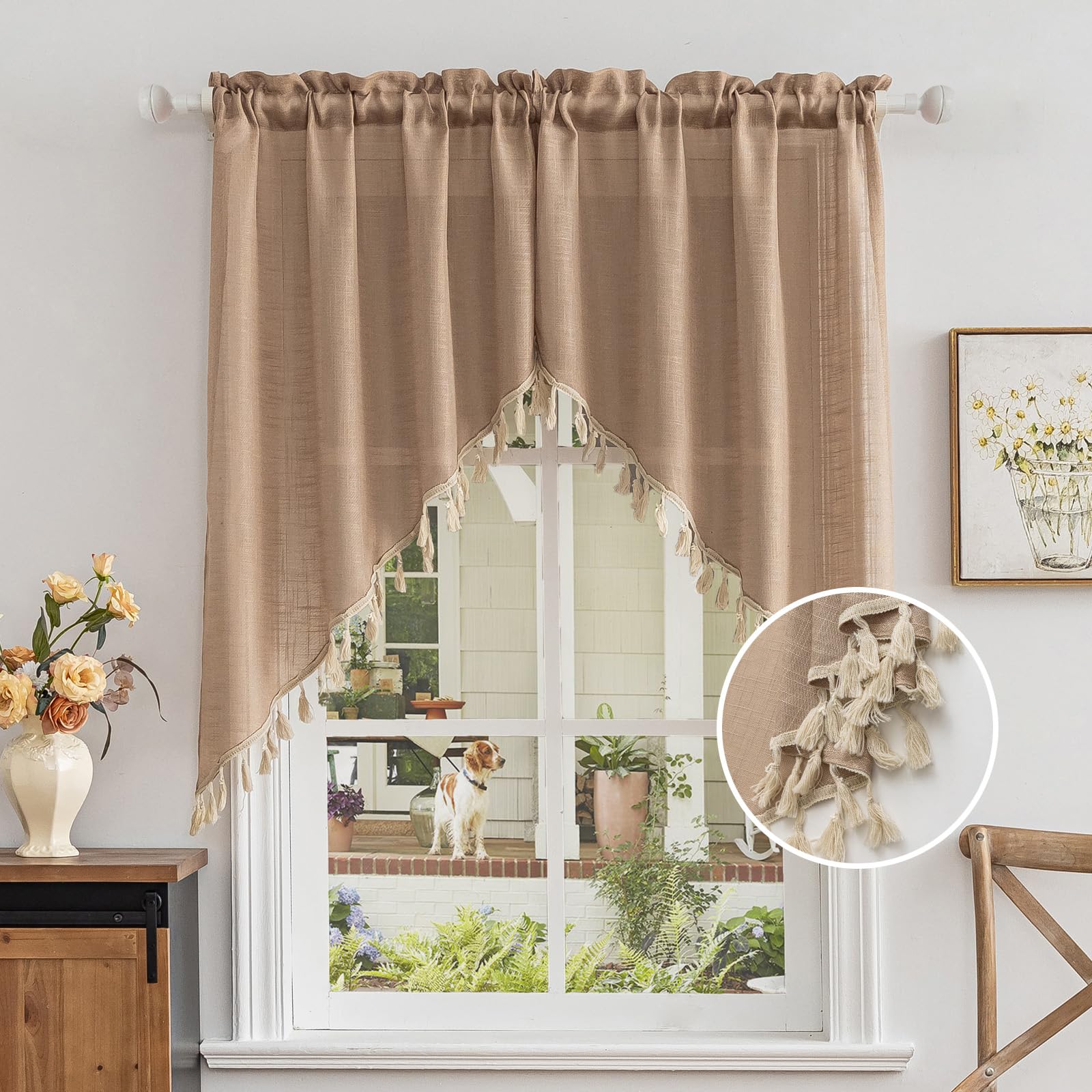 Amazon.com: Beda Home Tassel Linen Textured Swag Curtain Valance for ...