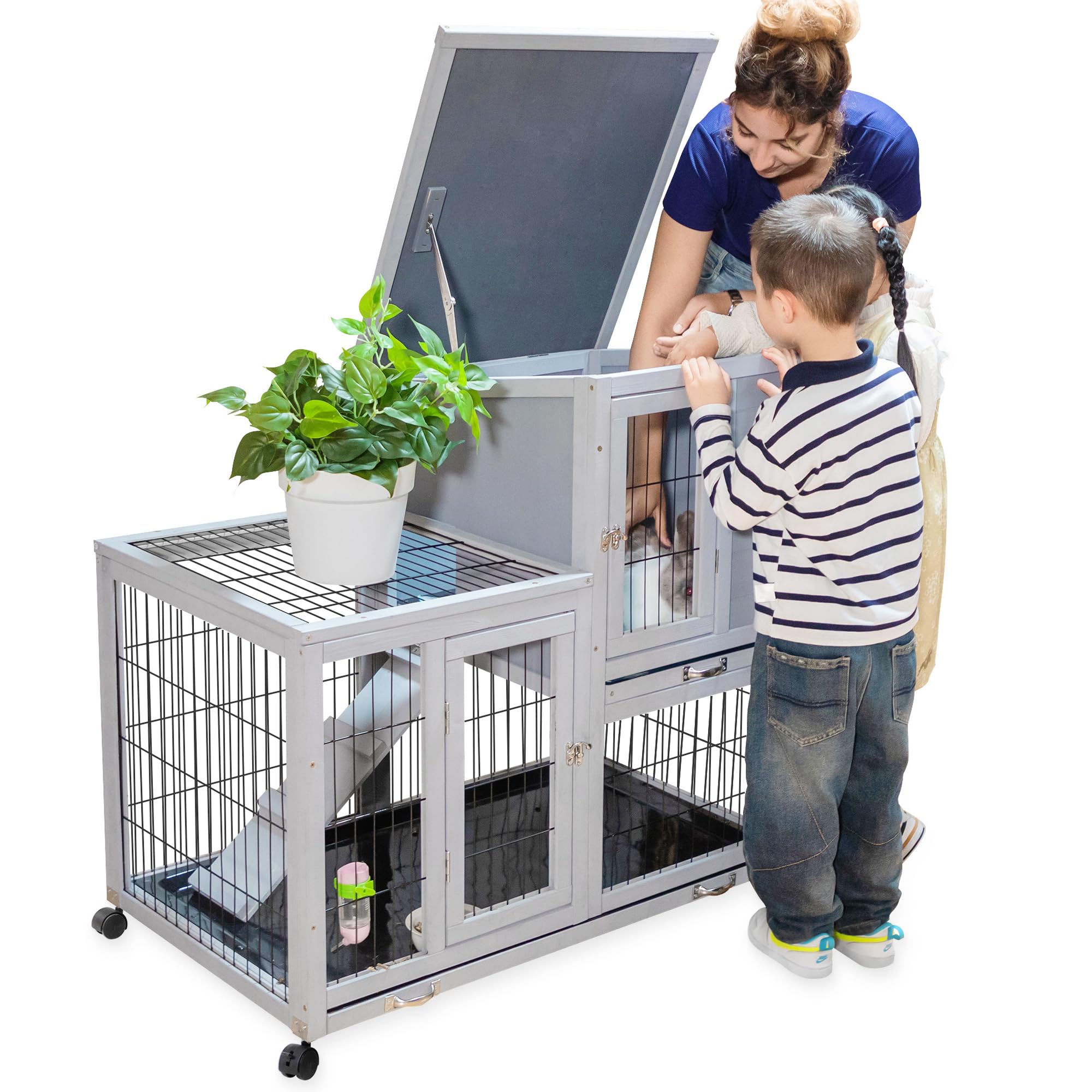 Snapklik.com : Bunny Cage Rabbit Hutch Indoor Outdoor, 2-Level Large ...