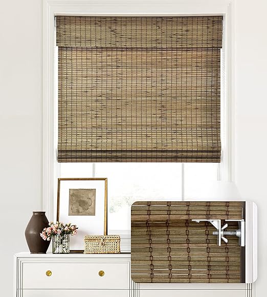 Amazon.com: LazBlinds No Tools No Drill Cordless Bamboo Roman Shades ...