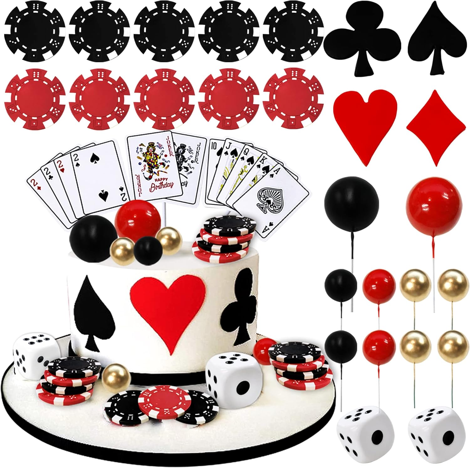 Amazon.com: 29PCS Casino Cake Decoration Dice Poker Chips Cupcake Cake ...