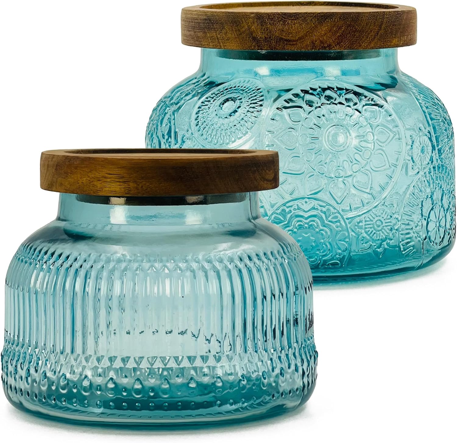 Amazon.com: Decorative Blue Glass Jar with Airtight Wooden Lid 26.4 oz ...