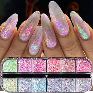 Amazon.com: 12 Colors Holographic Nail Art Glitter Sequins Iridescent ...