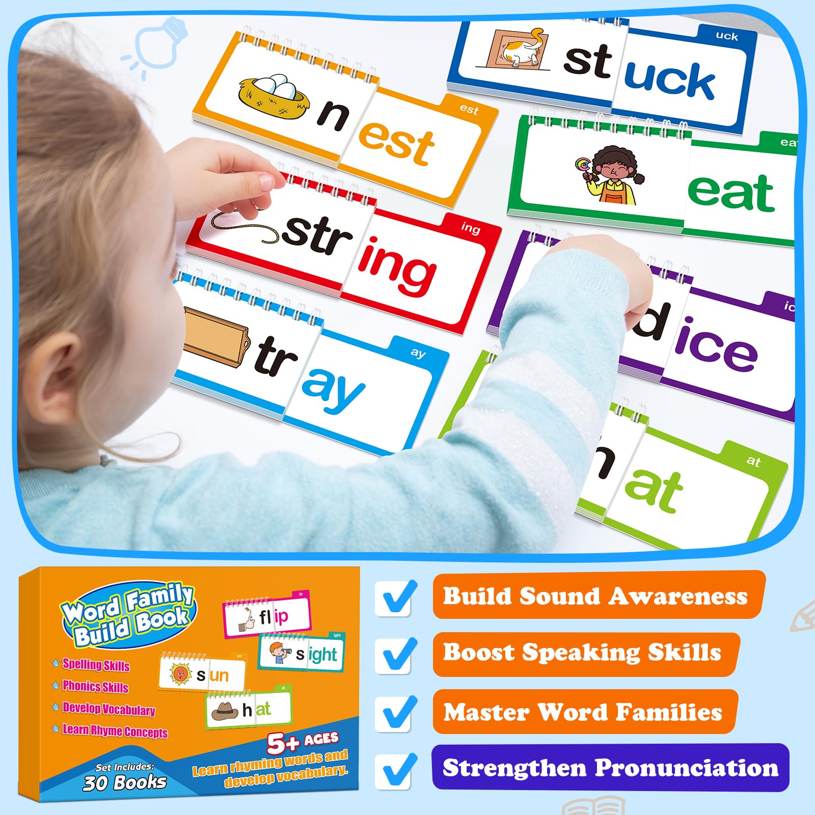 Sight Words Games Word Family Flip Activity Books For Kids Ages 4-8 ...