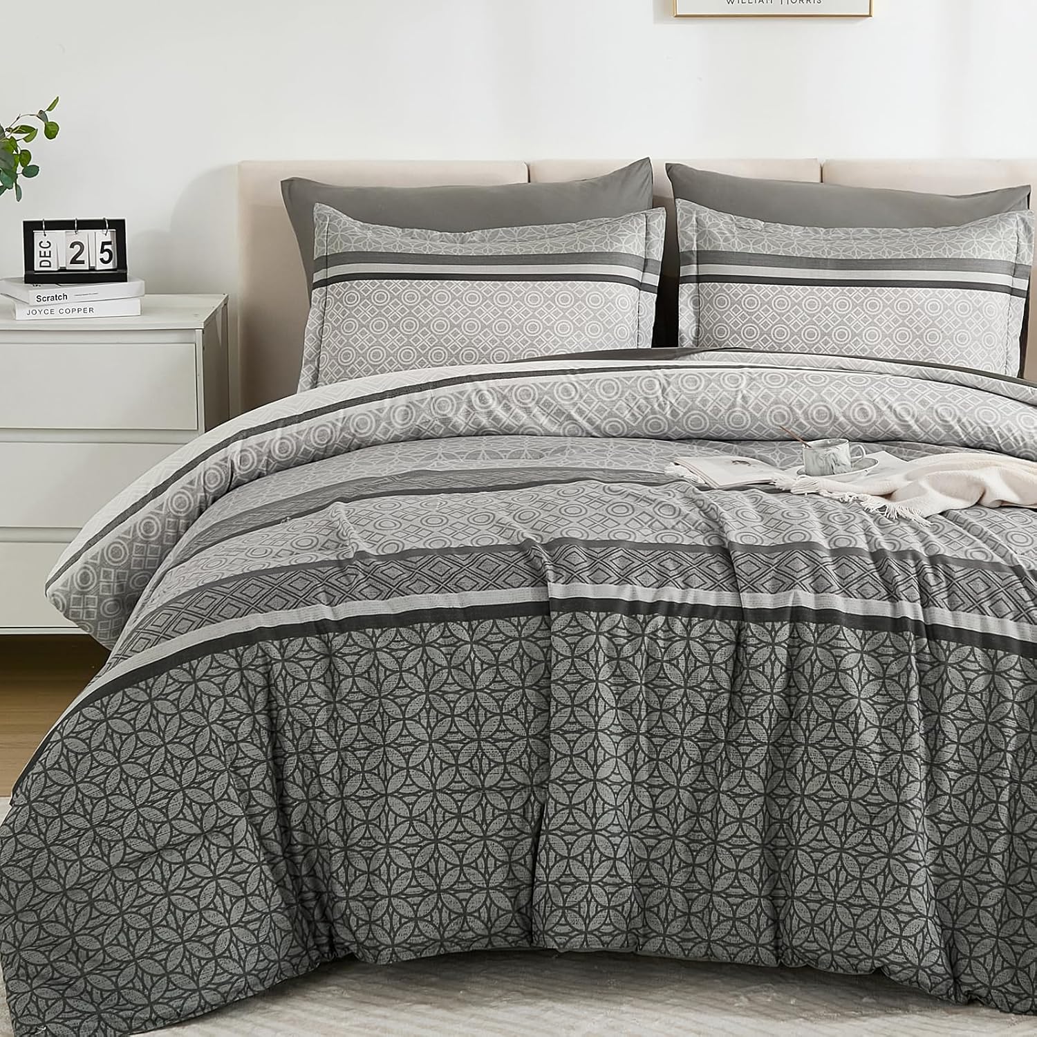 Amazon.com: WONGS BEDDING King Size Comforter Set 7 Pieces, Grey ...