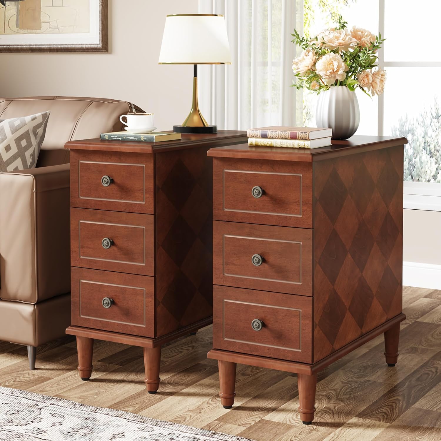 Amazon.com: Tribesigns Solid Wood End Table Set of 2, Fully Assembled ...