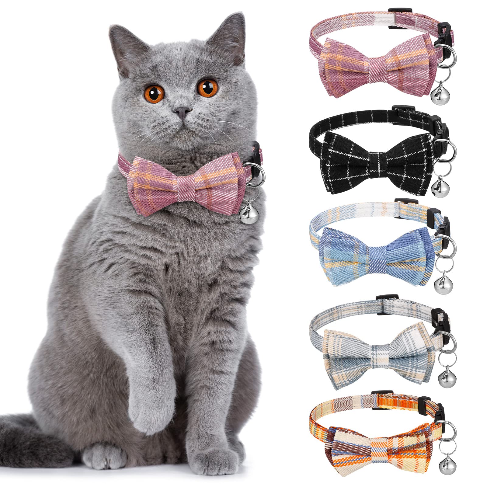 AKlamater 5Pcs Cat Collars with Bow Tie Breakaway Cat Collars Quick ...
