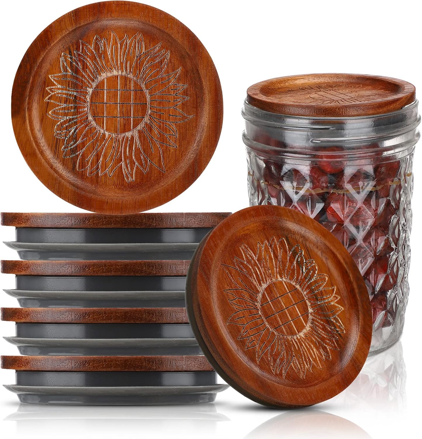 Amazon.com: 6 Pcs Brown Wide Mouth Mason Jar Lids Acacia Wooden Storage ...