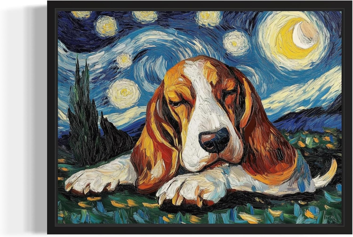 Amazon.com: Basset Hound Van Gogh Starry Night Poster Art Print Wall ...