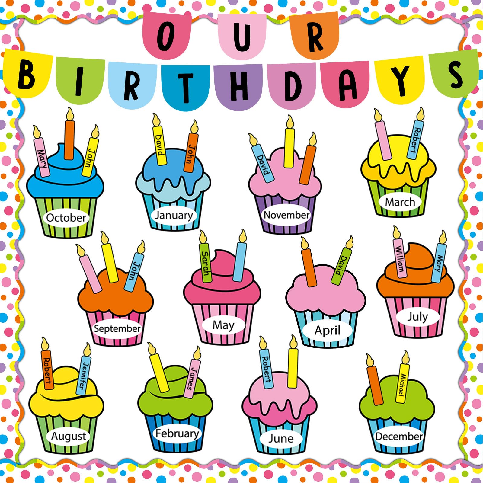 Buy Birthday Bulletin Board Classroom Decorations Colorful Cupcake ...
