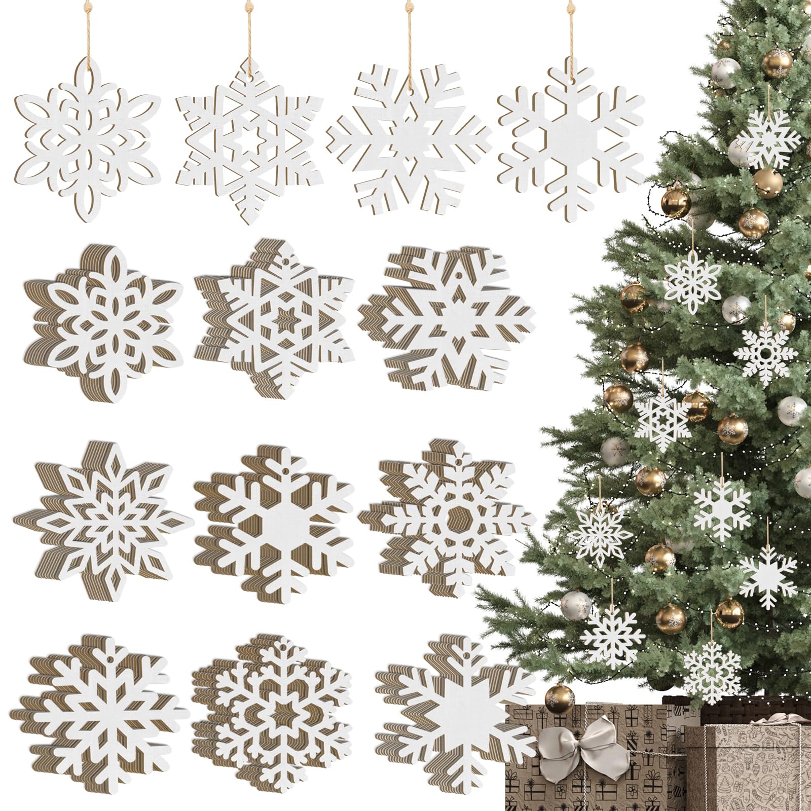 Amazon.com: Wooden Snowflake Ornaments Hanging Christmas Decorations ...