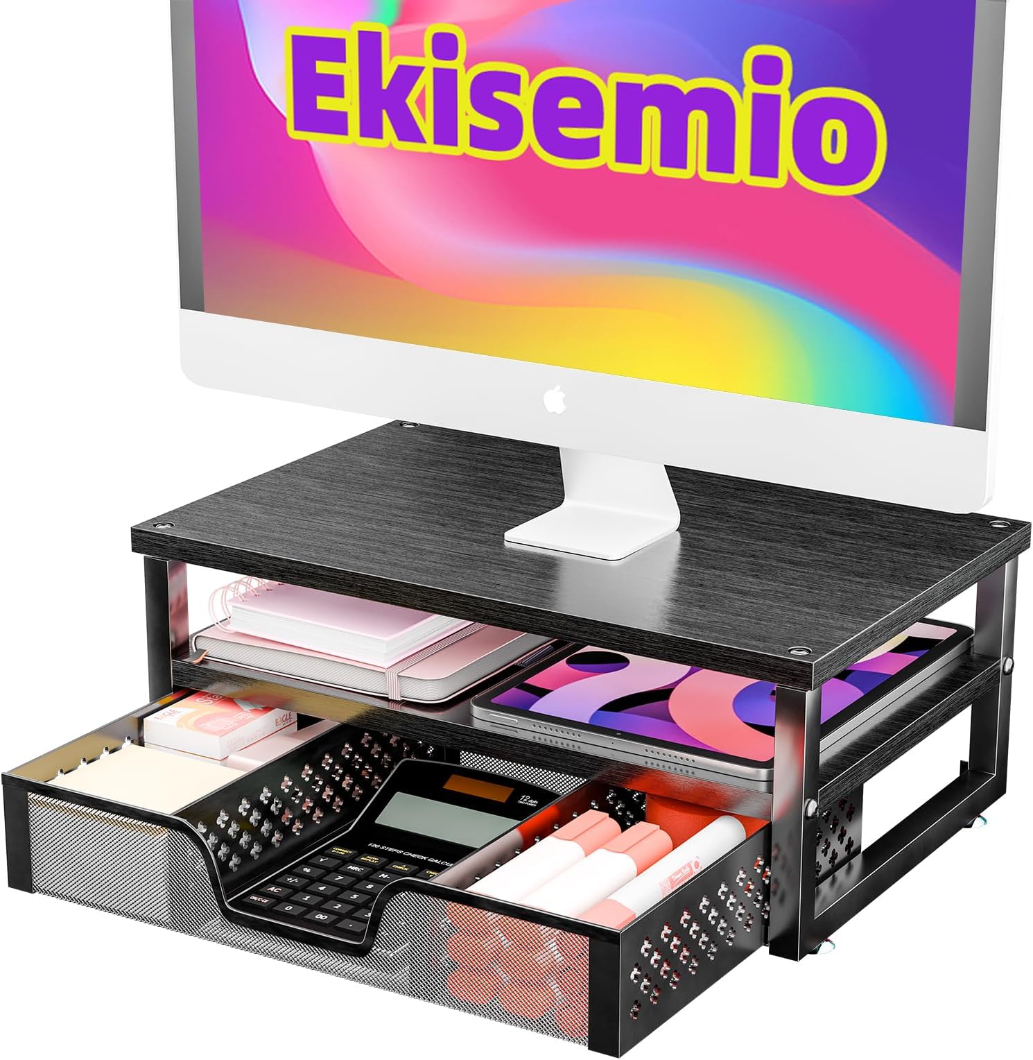 Amazon.com: Wellerly Monitor Stand Riser with Drawer Metal Mesh Desk ...