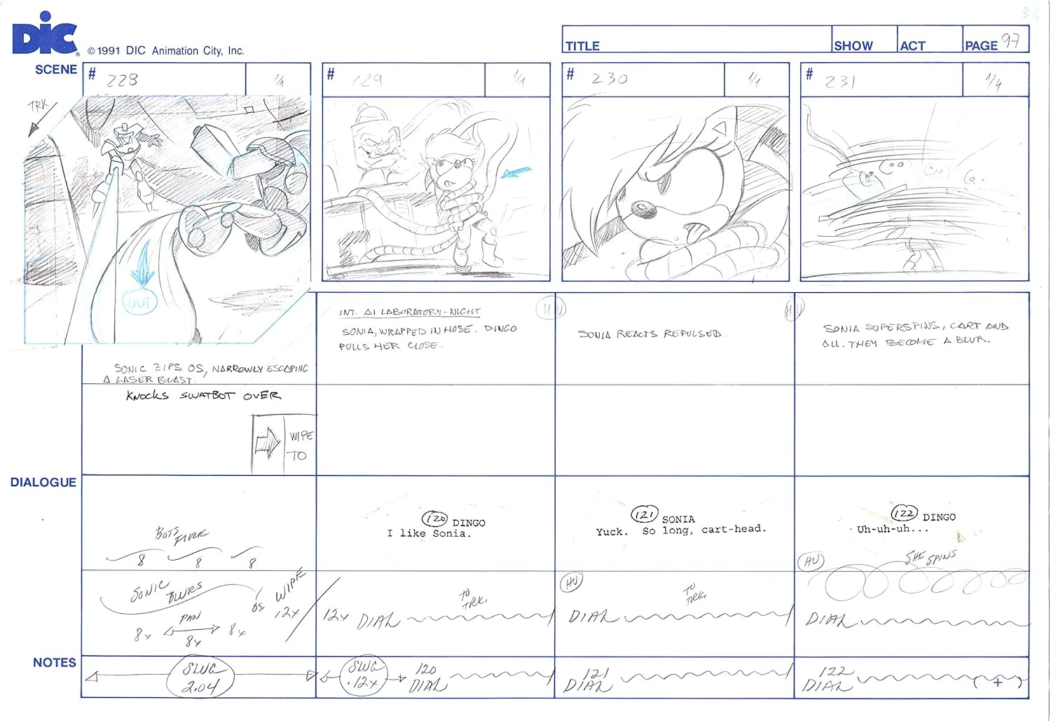 Sonic Underground Huge Hand-Drawn Production Storyboard 1999 from DIC ...