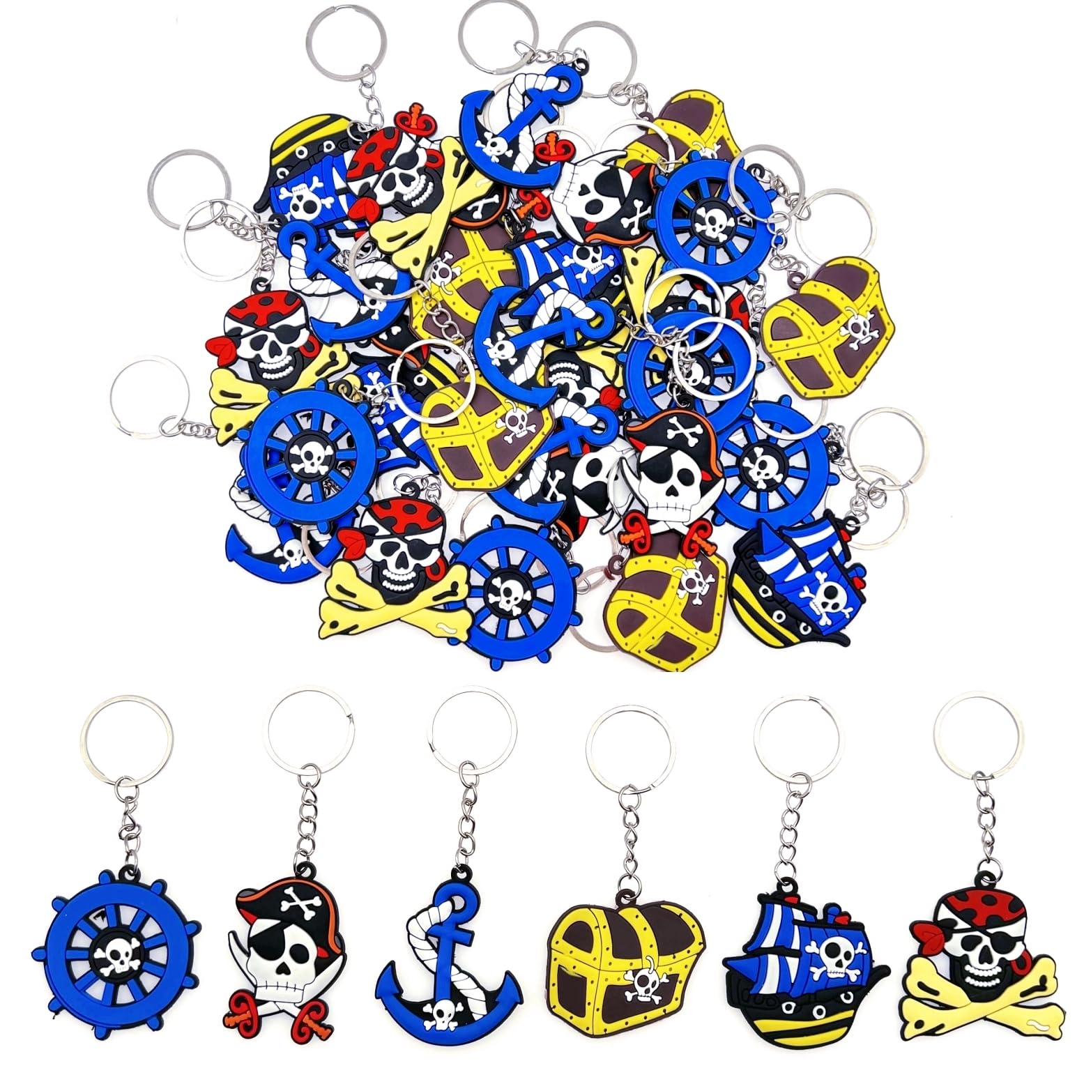 JZK 30 Pcs pirate keyring set for kids, silicone pirate keychains for ...