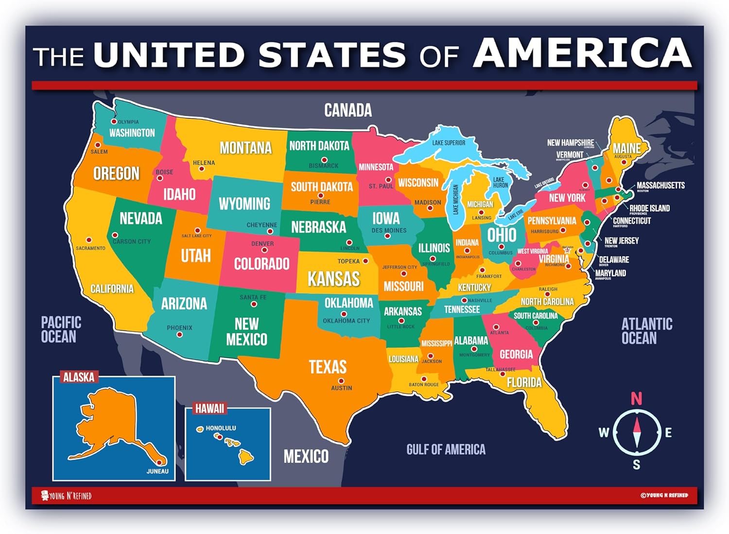 Map of USA for Kids (18x24) Laminated 50 States and Capitals Large ...