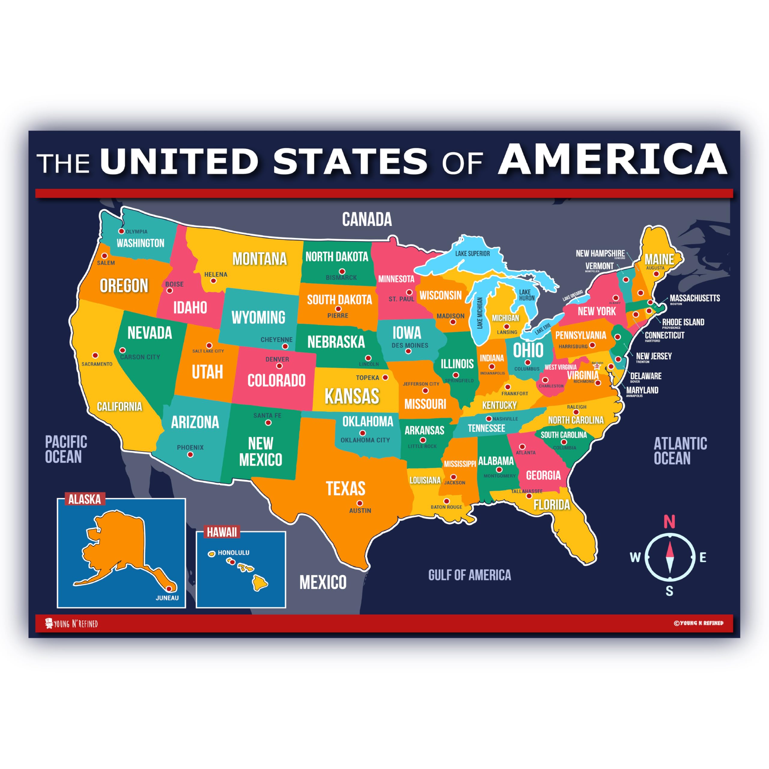 Mapa De Estados Unidos Etiquetado Con Estados Y Capitales De Los ...