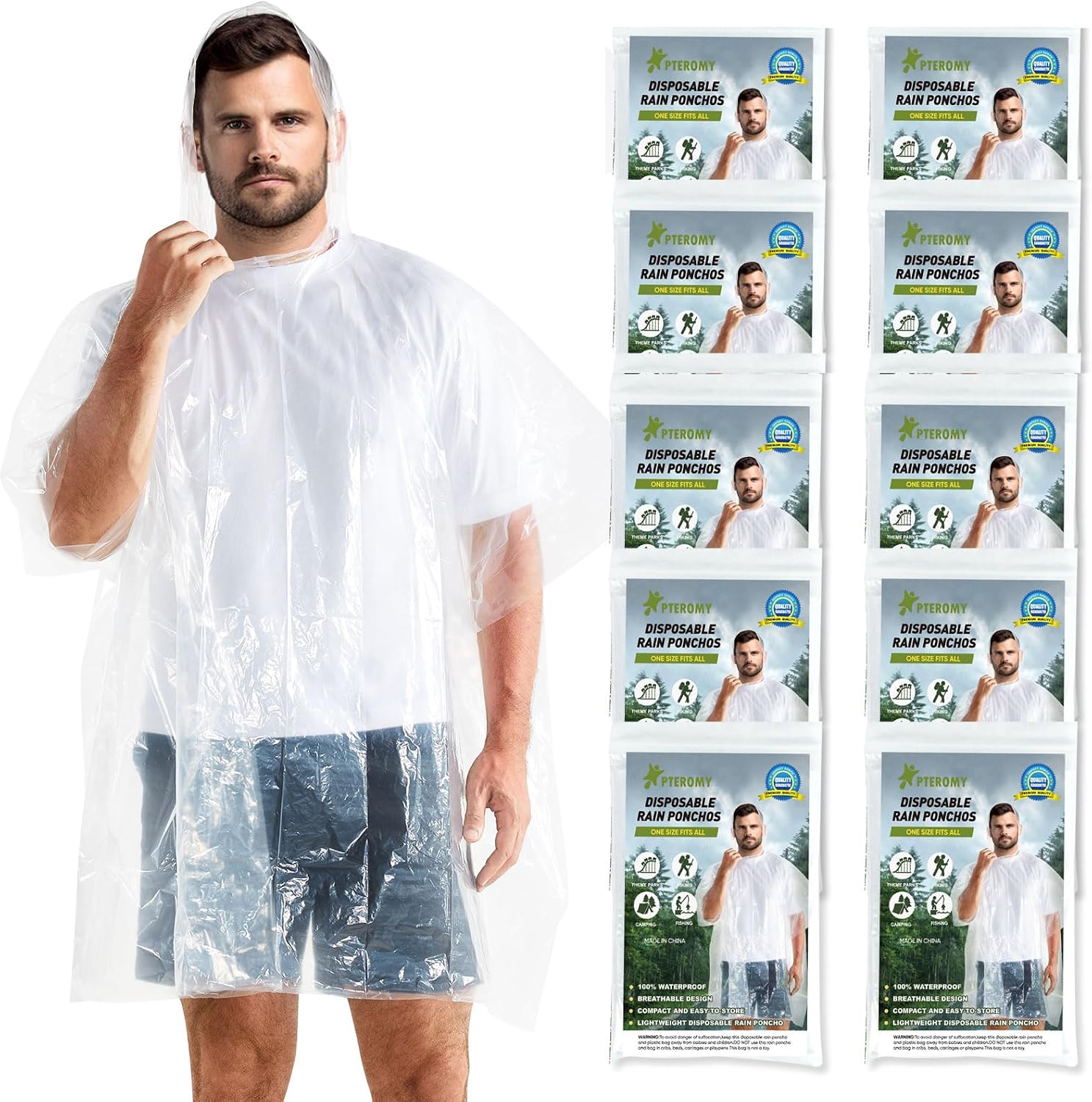 Amazon.com: PTEROMY Thickened Disposable Rain Ponchos for Adults, 1 ...
