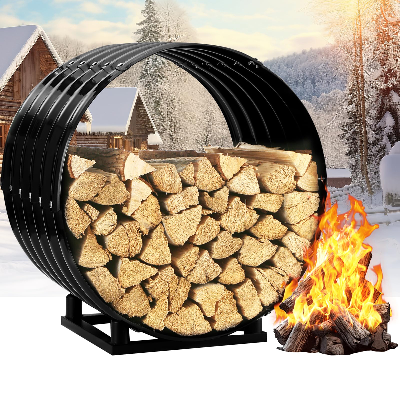 Amazon.com: FCCRETA Firewood Rack Outdoor and Indoor - 24IN Fireplace ...