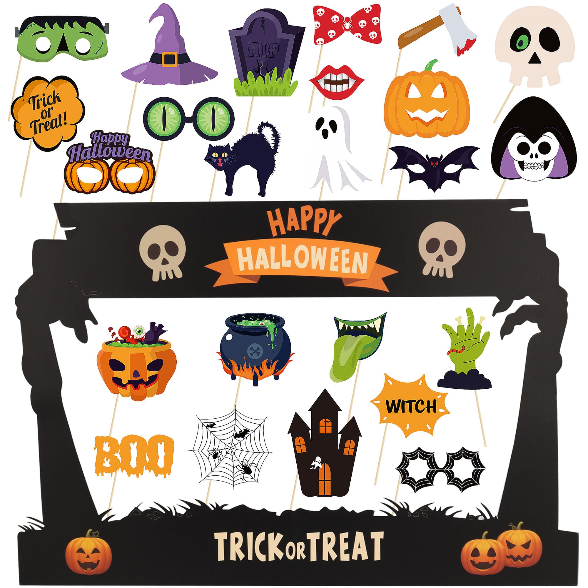 Amazon.com: Lucleag Halloween Photo Booth Props Kit, 24Pcs Halloween ...