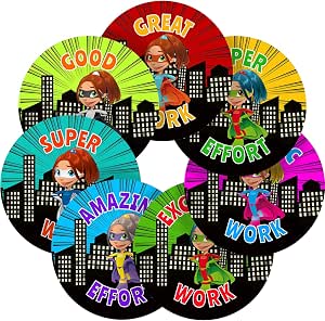 Comic Girl Superhero Motivational Reward Sticker Labels Children Parent ...