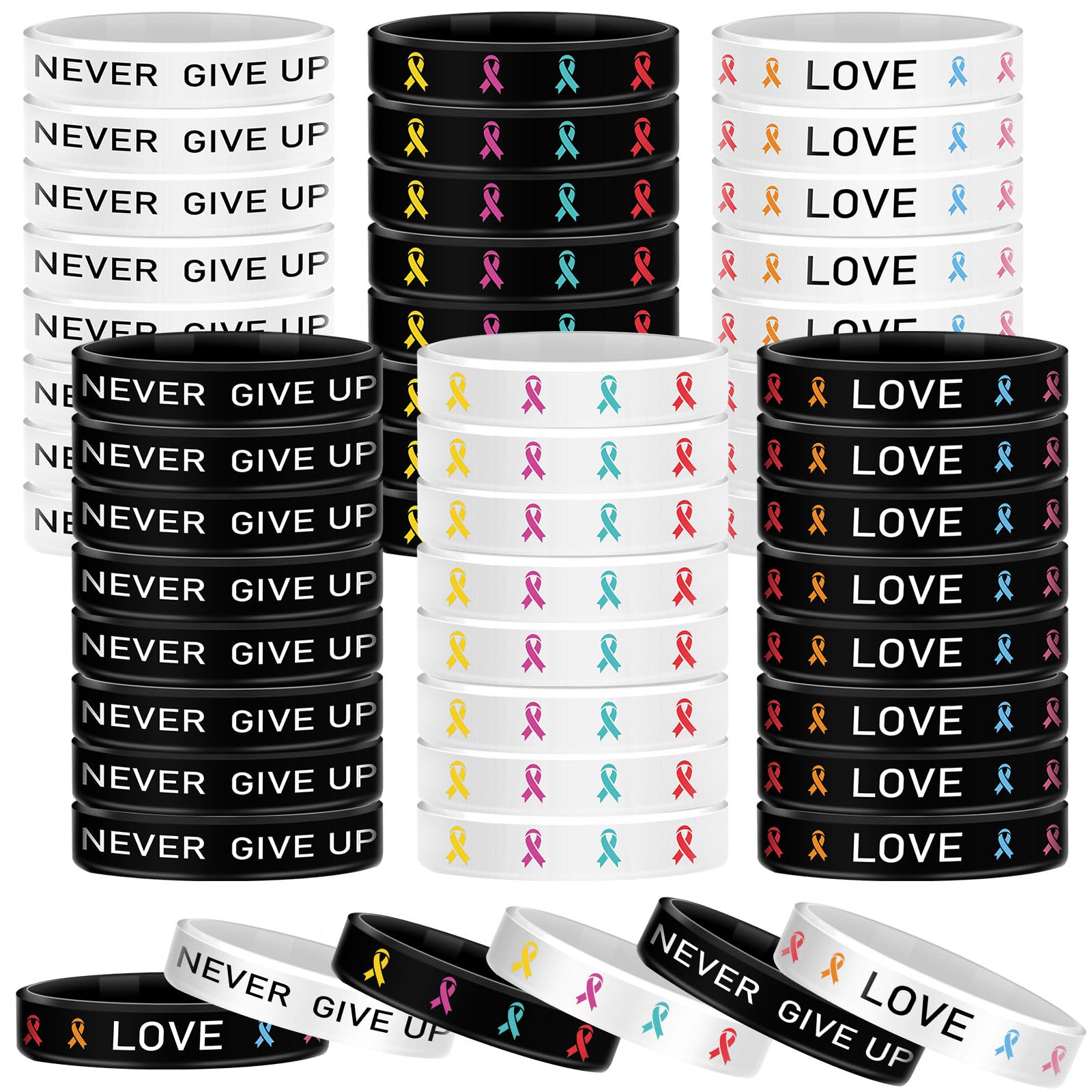 Snapklik.com : 48 Pieces Cancer Awareness Silicone Bracelets Bulk, All ...
