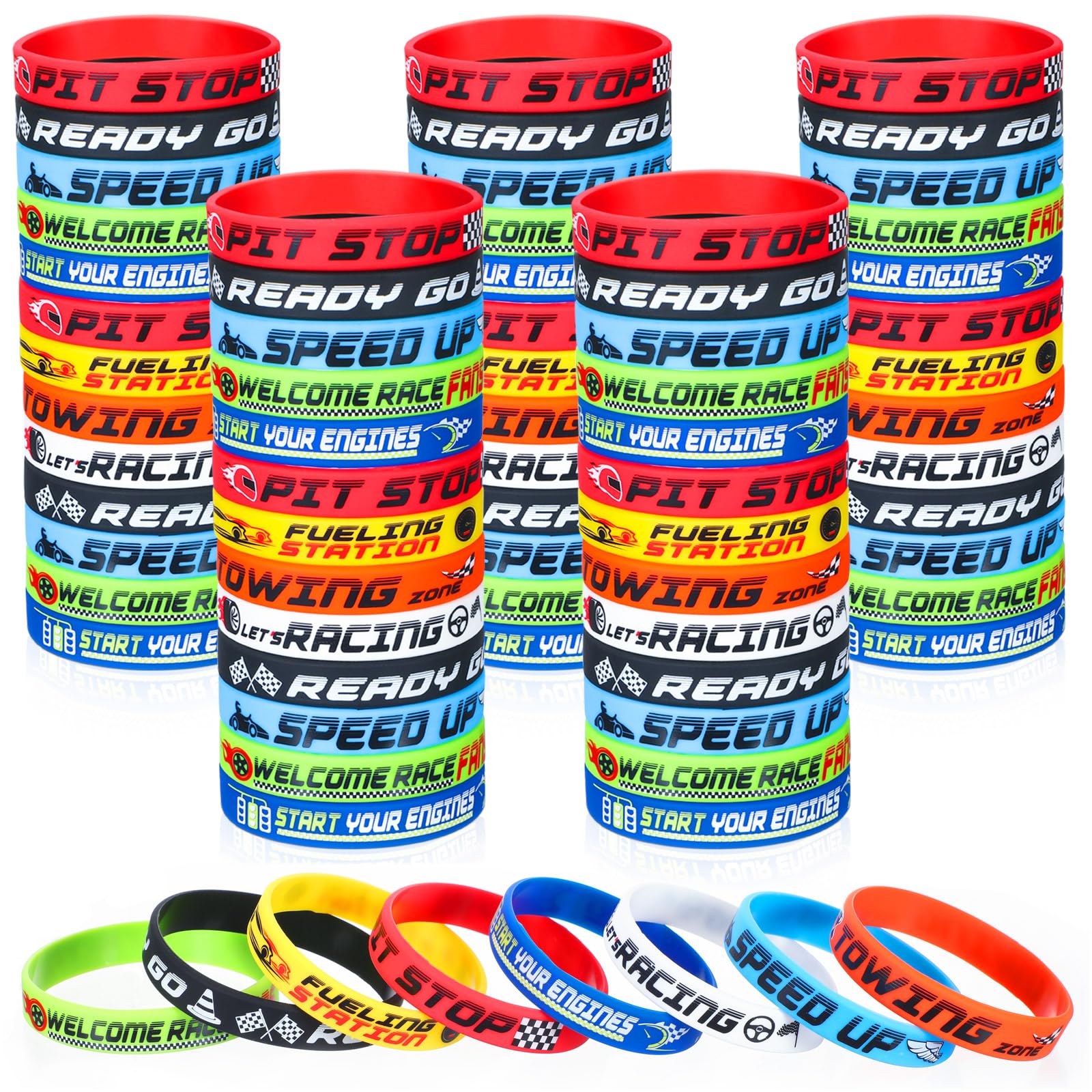 Snapklik.com : 80 Pcs Race Car Party Favors Race Car Rubber Bracelets Racing Checkered Flag ...