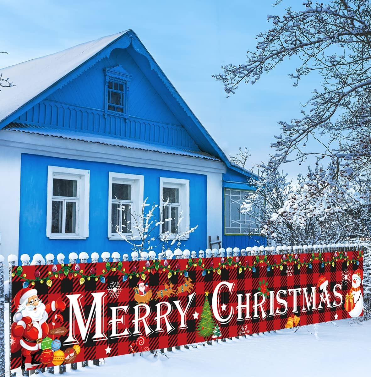 Amazon.com: DSDecor Merry Christmas Banner Large Xmas Porch Sign ...