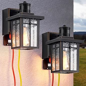 2 pack Porch Lights with GFCI Outlet,Dusk to Dawn Motion Sensor Outdoor Lights,3 Lighting Modes ...