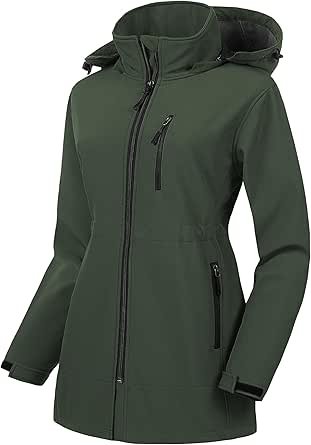 CREATMO US Women's Plus Size Long Softshell Jacket Waterproof Fleece ...